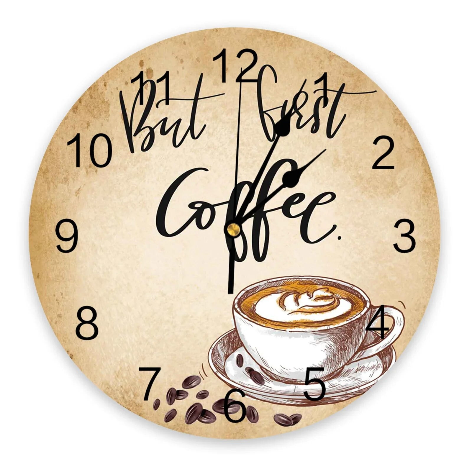 Black And White Grid Coffee Beans Wall Clocks Silent Home Cafe Office ...