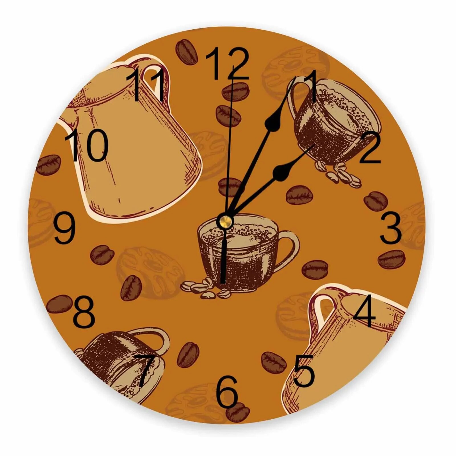 Black And White Grid Coffee Beans Wall Clocks Silent Home Cafe Office ...