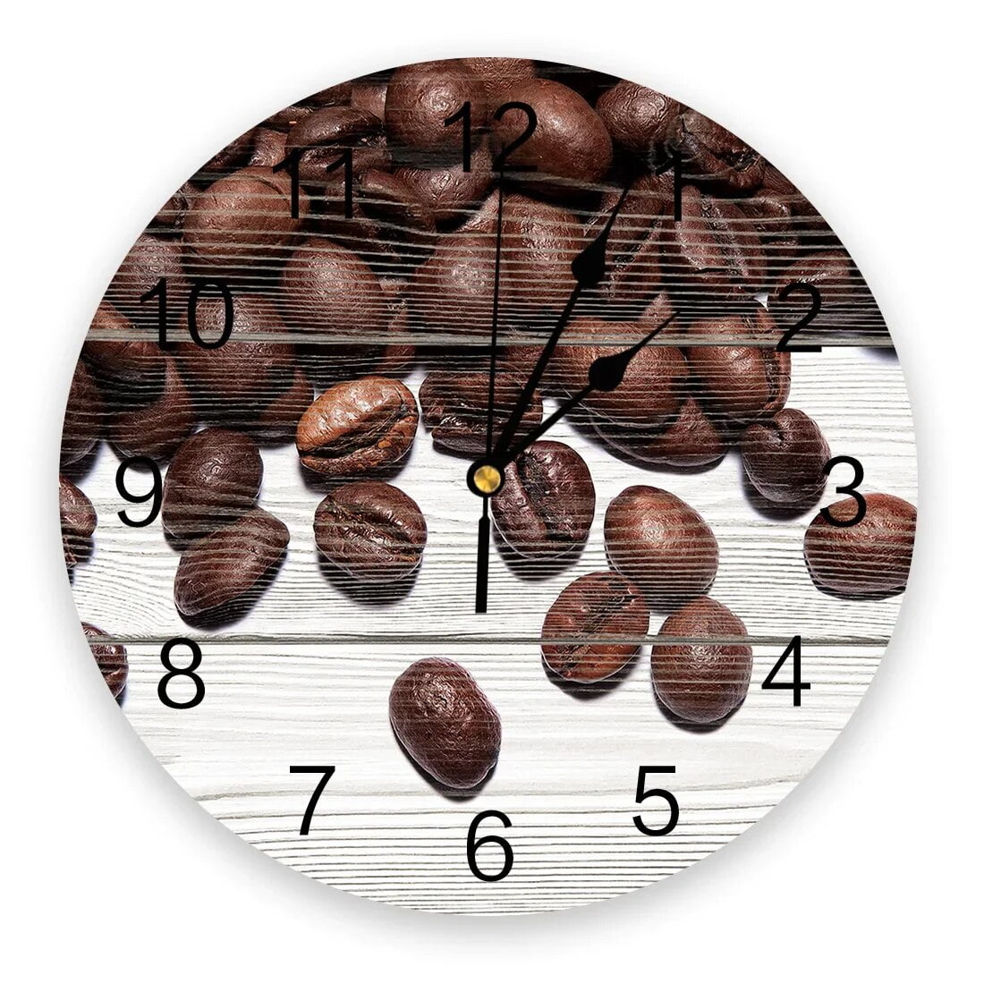 Black And White Grid Coffee Beans Wall Clocks Silent Home Cafe Office ...
