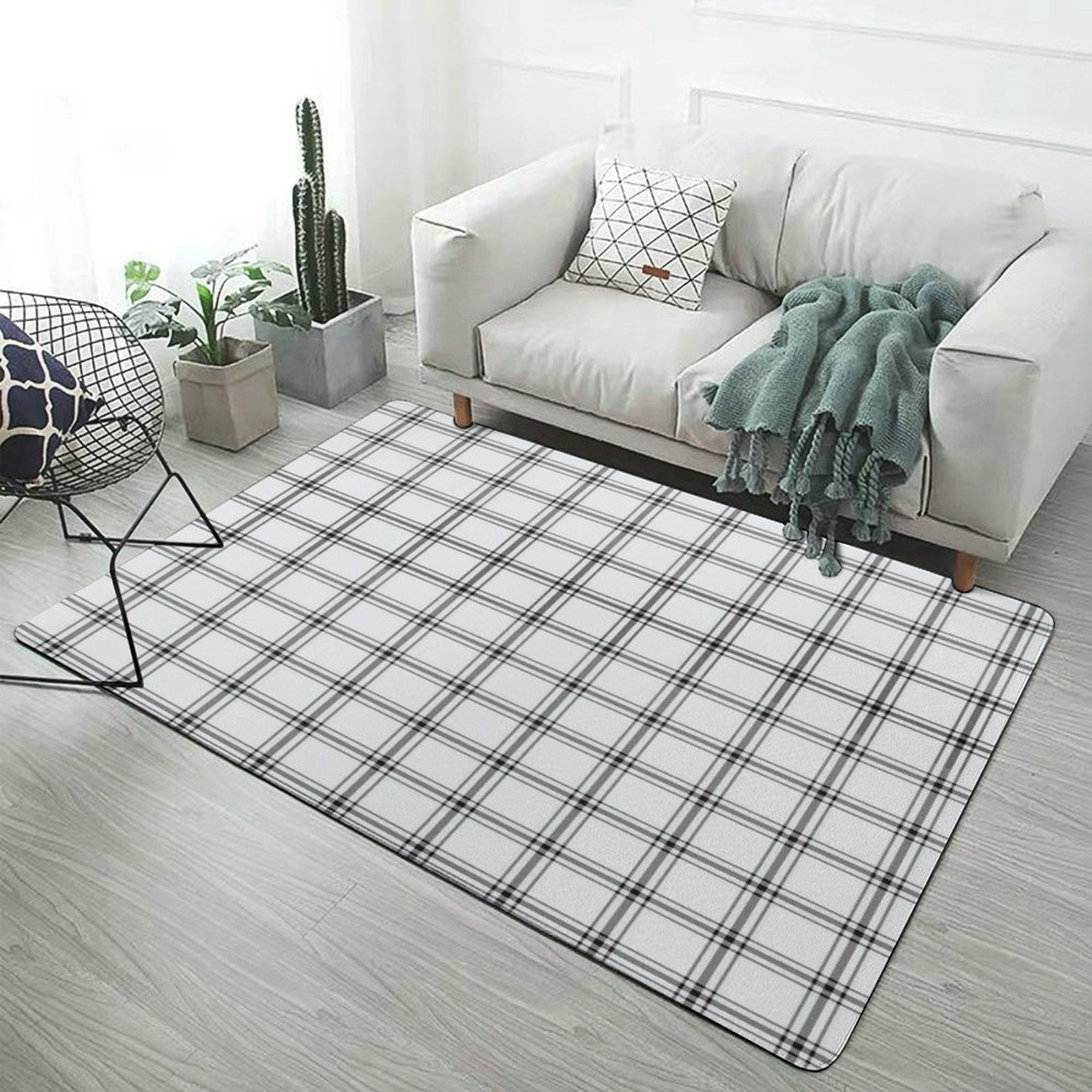 Black And White Grid Pattern. Rug Non-Slip Floor Carpet for Living Room ...
