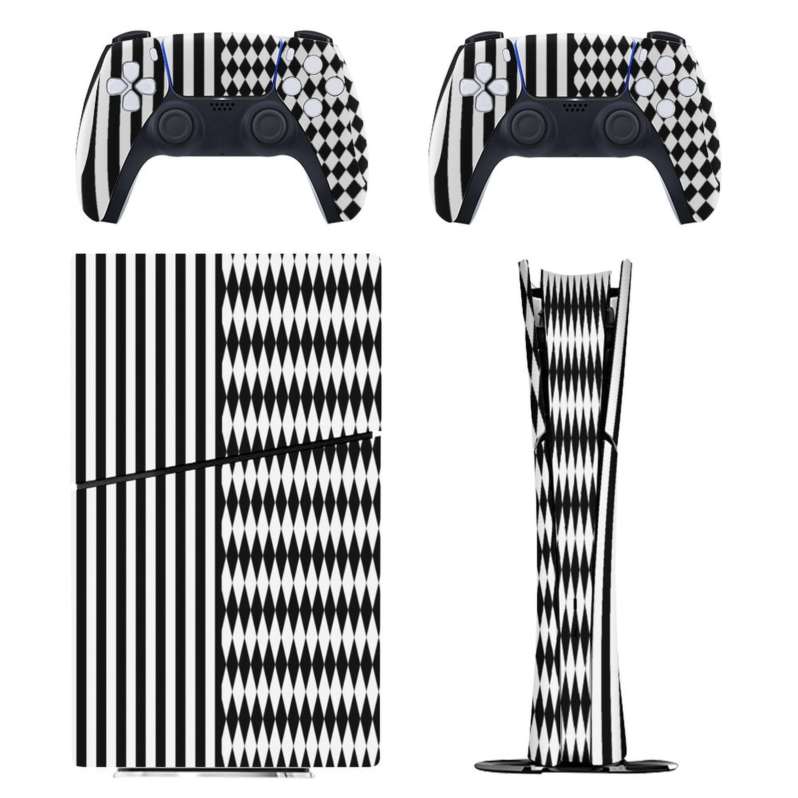 Black And White Harlequin Diamonds And Stripes PS5/PS5 Pro/PS5 Slim ...