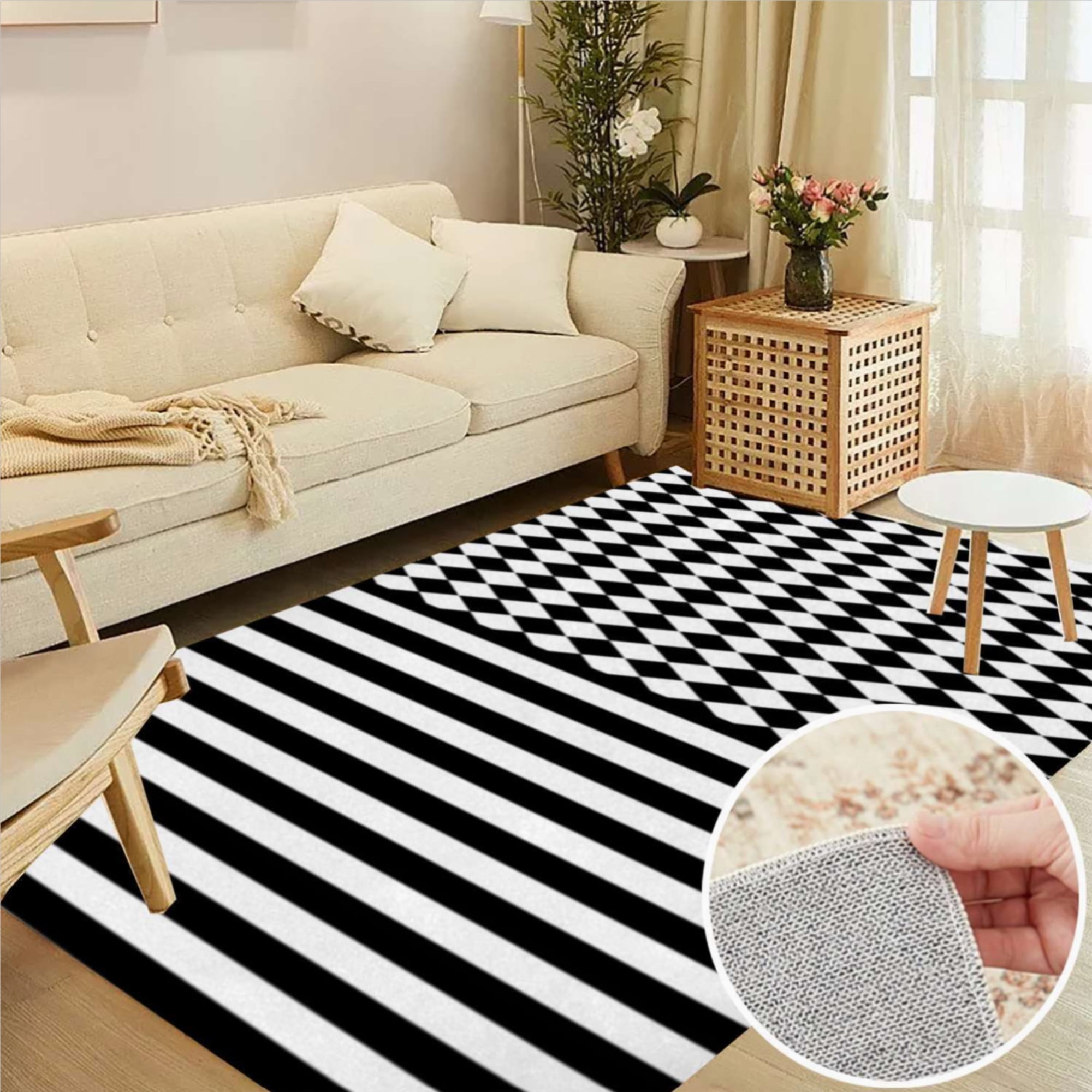 Black And White Harlequin Diamonds And Stripes Soft Large Area Rugs ...