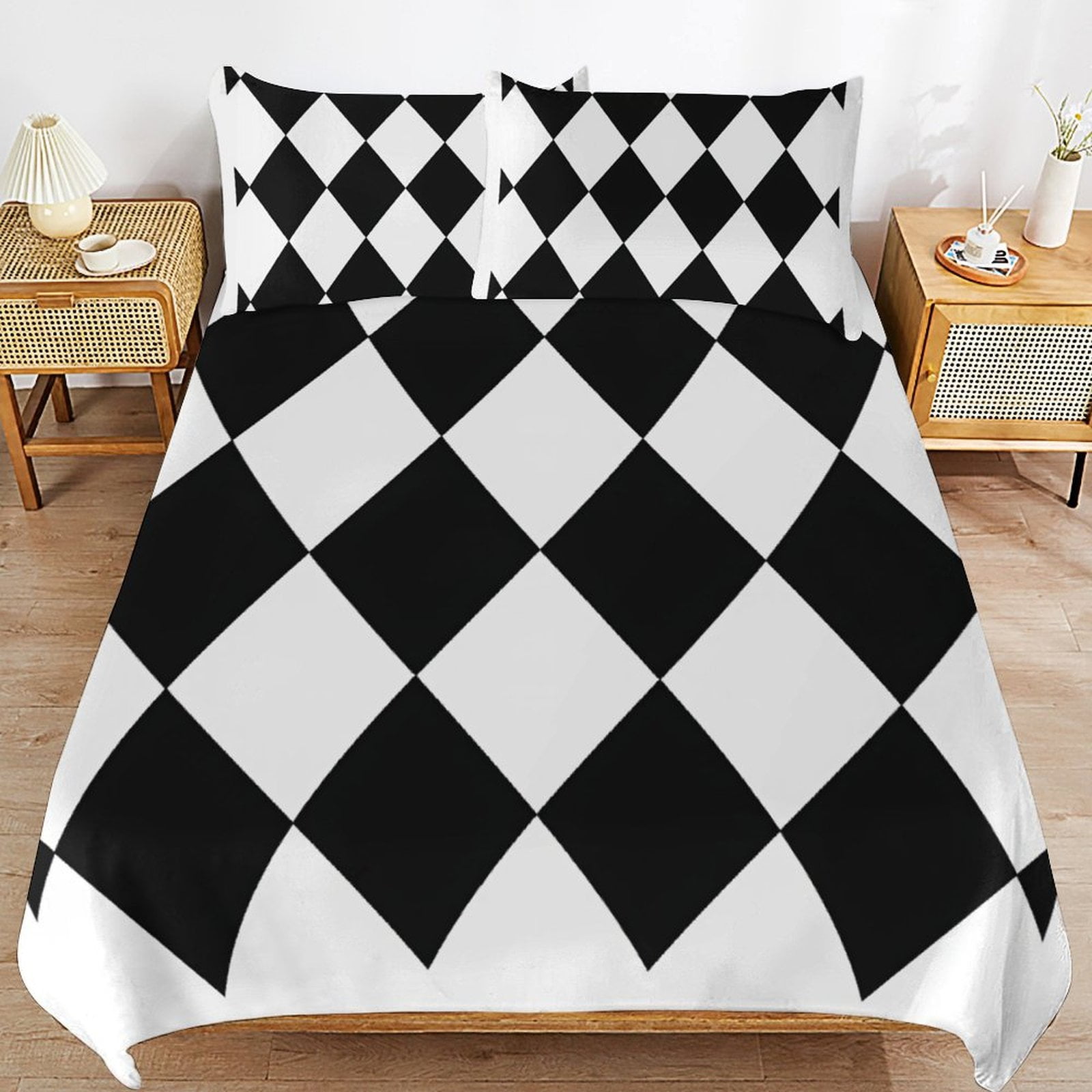 Black And White Harlequin Pattern-2 3D Duvet Cover 3pcs Set Bedding Set ...
