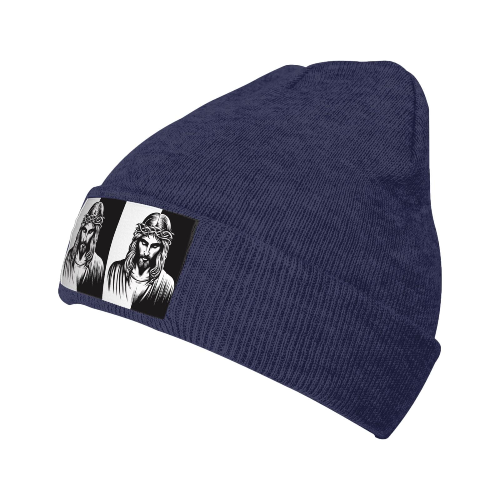 Black And White Image Of Jesus Unisex Adult Knit Beanie For Men Women ...