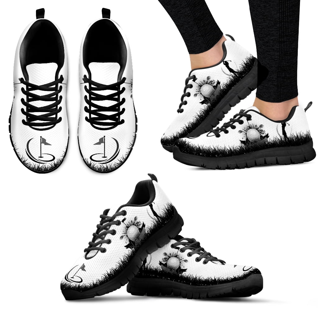 Black And White Ink Design Golf Print Shoes Sports Activity Shoes Black ...