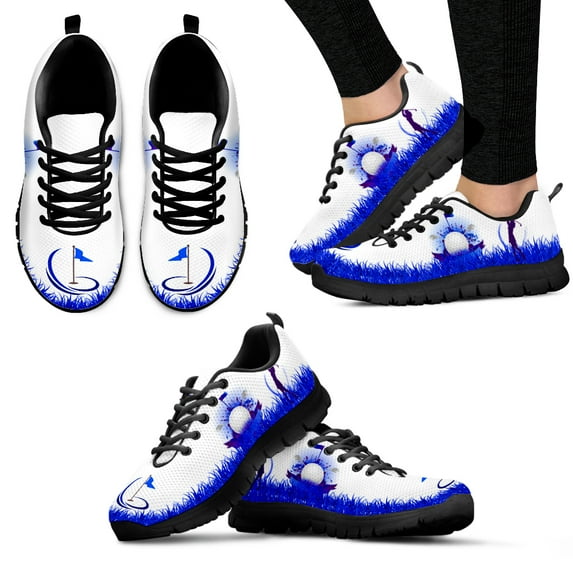 Black And White Ink Design Golf Print Shoes Sports Activity Shoes Black ...