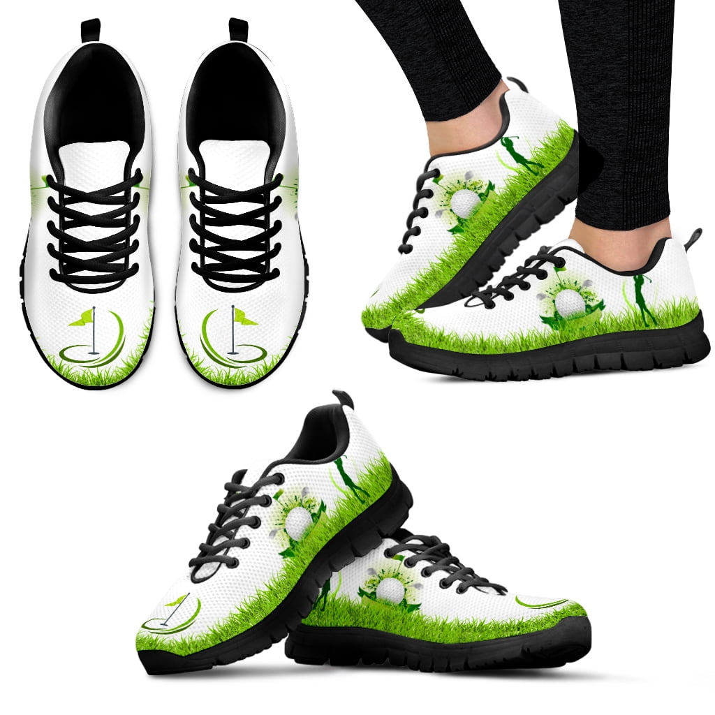 Black And White Ink Design Golf Print Shoes Sports Activity Shoes Black ...
