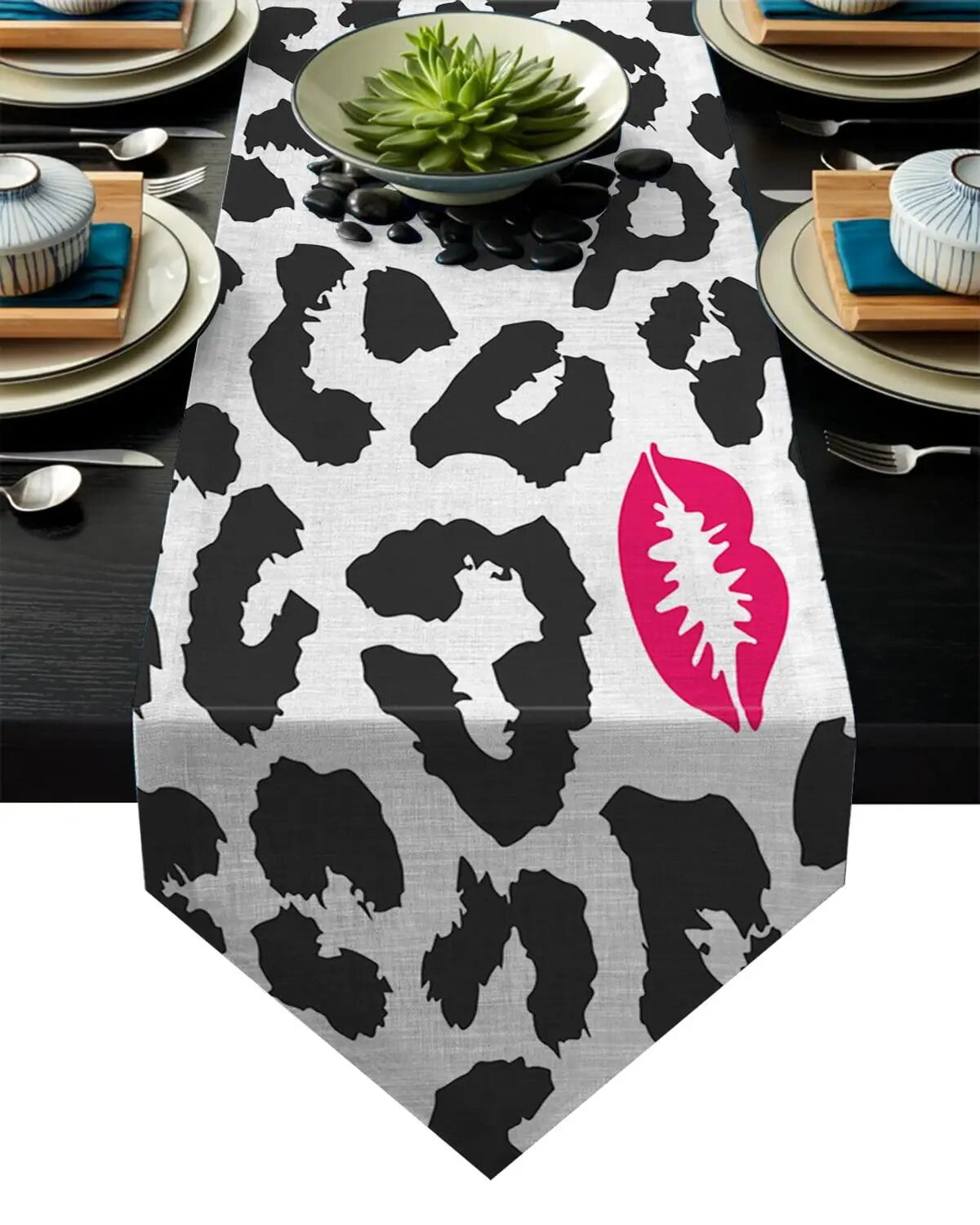 Black And White Irregular Vertical Stripes Pattern Table Runner ...