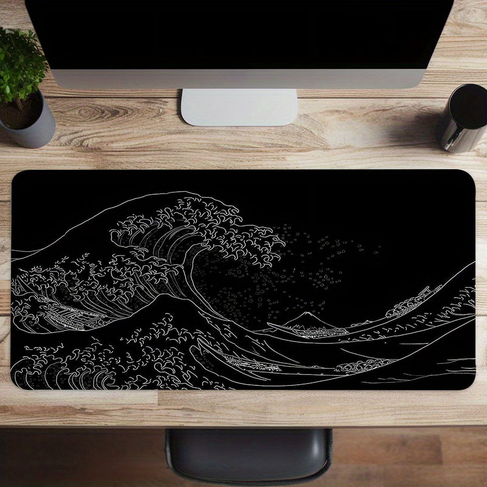 Black And White Japanese Waves Sea Mouse Pad Abstract Large Gaming ...