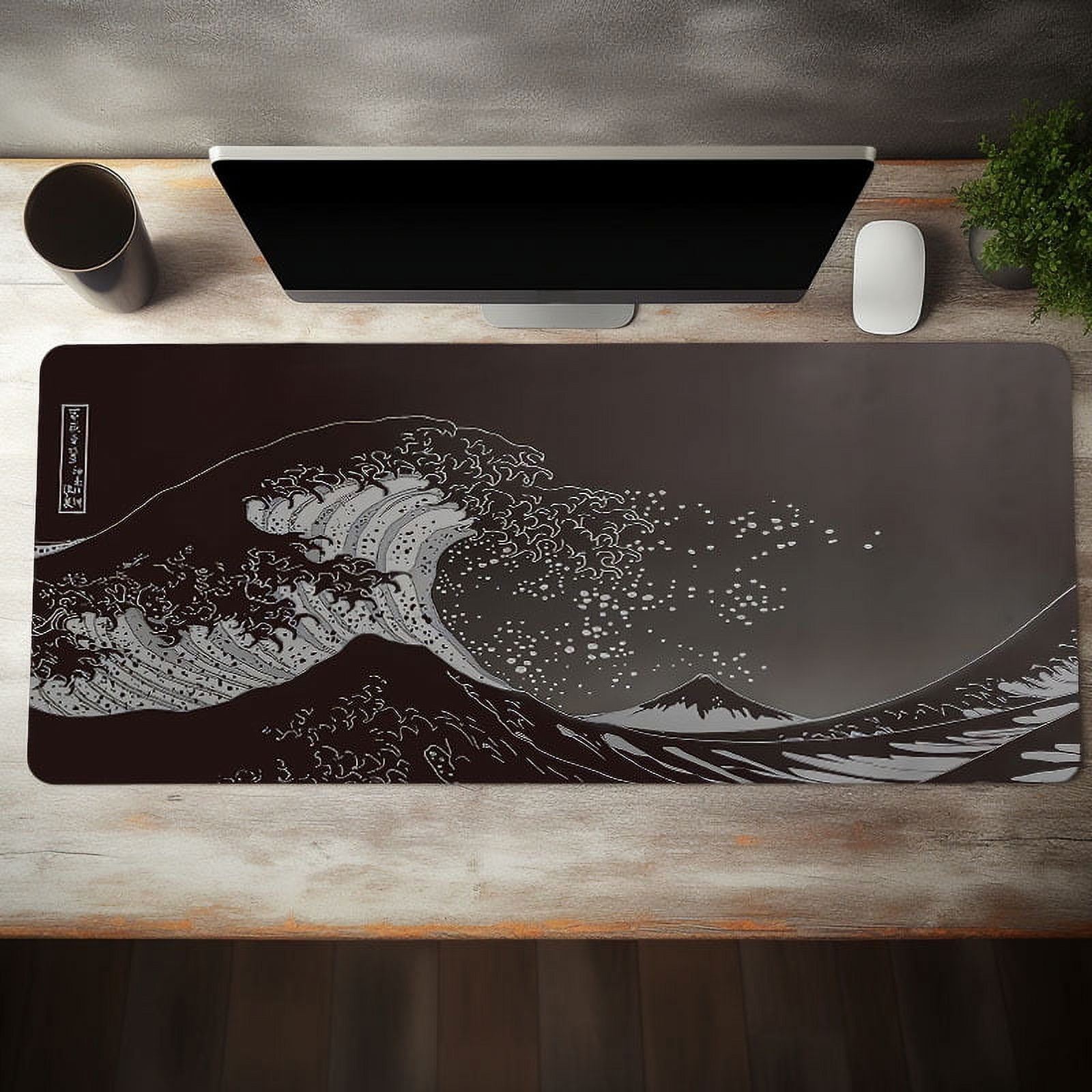 Black And White Japanese Waves Sea Mouse Pad Abstract Large Gaming Desk ...