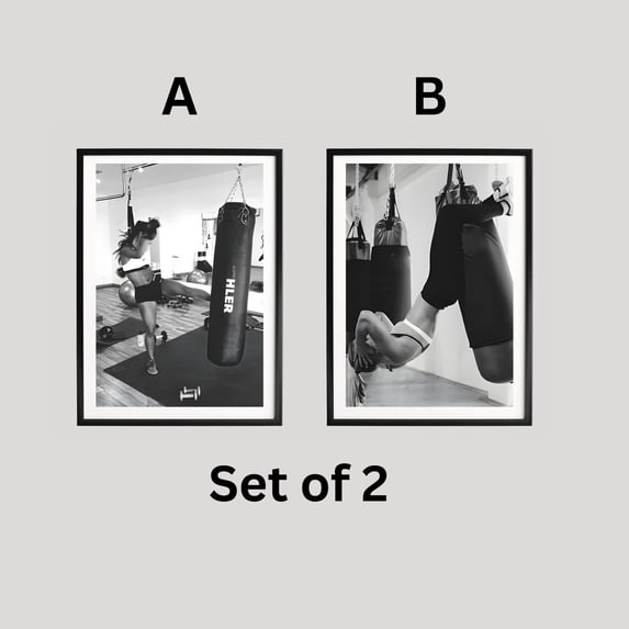 Black And White Kickboxing Wall Art Female Fighter Gym Modern Martial ...