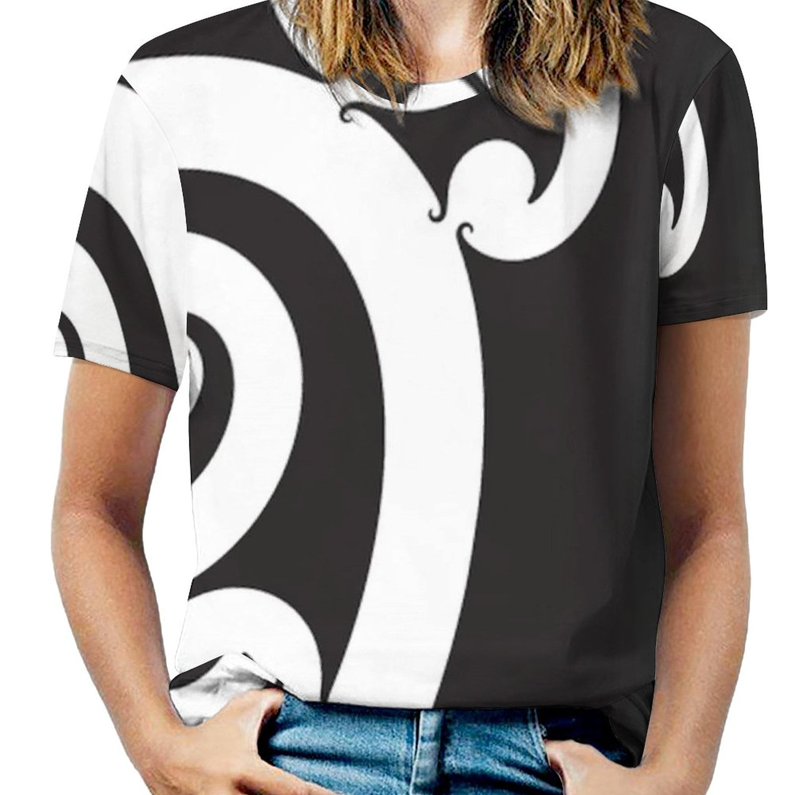 Black And White Layered Maori Koru Design Women Zipper Sexy Printed Vintage T Shirts Tops Full ...