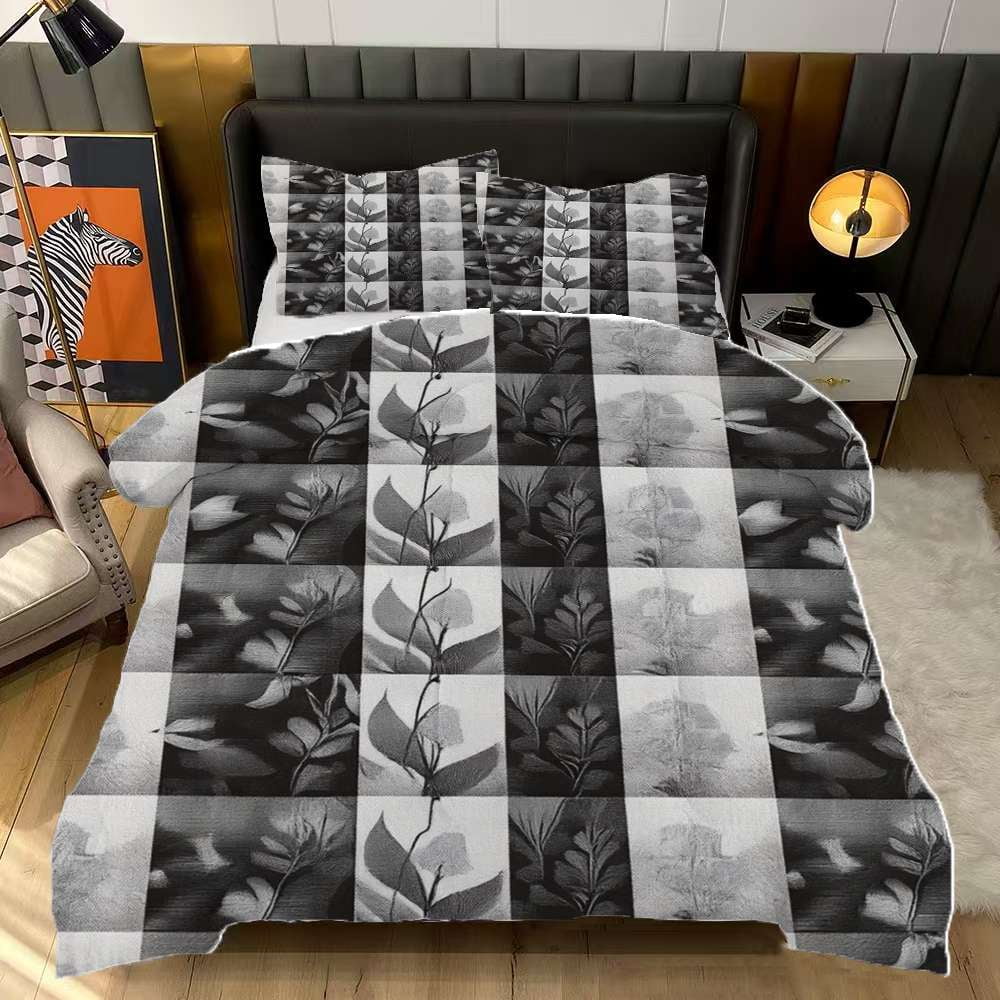Black And White Leaf Pattern Comforter Set Full Size Bedding Set For ...