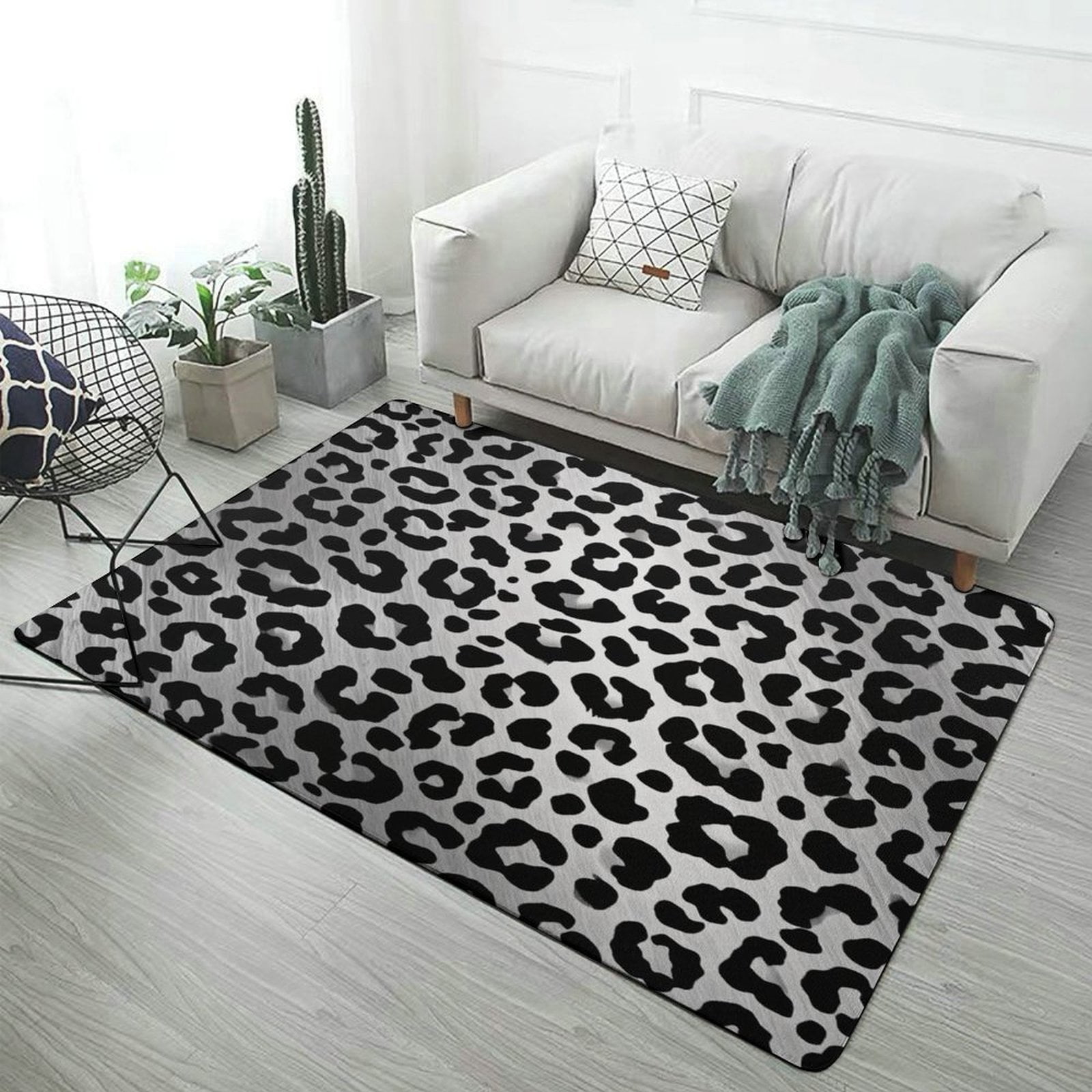 Black And White Leopard Print Carpet Style Living Room Bedroom Soft ...