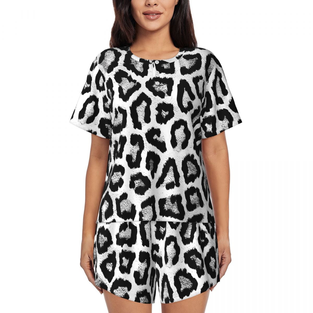 Black And White Leopard Print Pajamas Female Vintage Sleepwear Summer ...