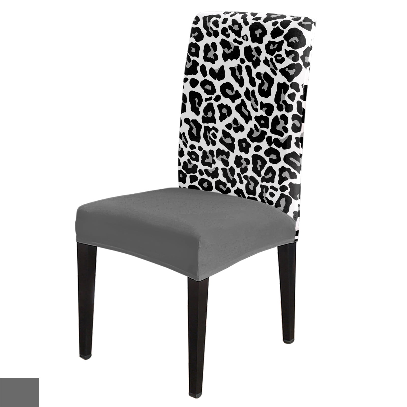 Black And White Leopard Texture Chair Cover 6pcs Dining Spandex Stretch ...