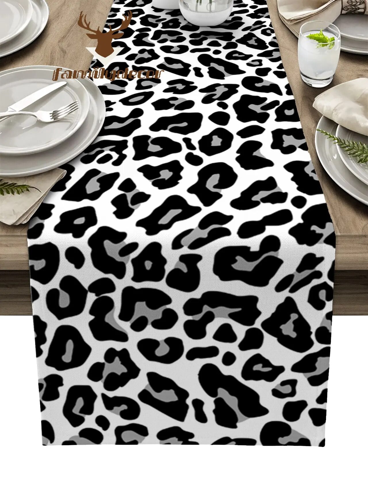 Black And White Leopard Texture Table Runner Home Wedding Table Mat ...