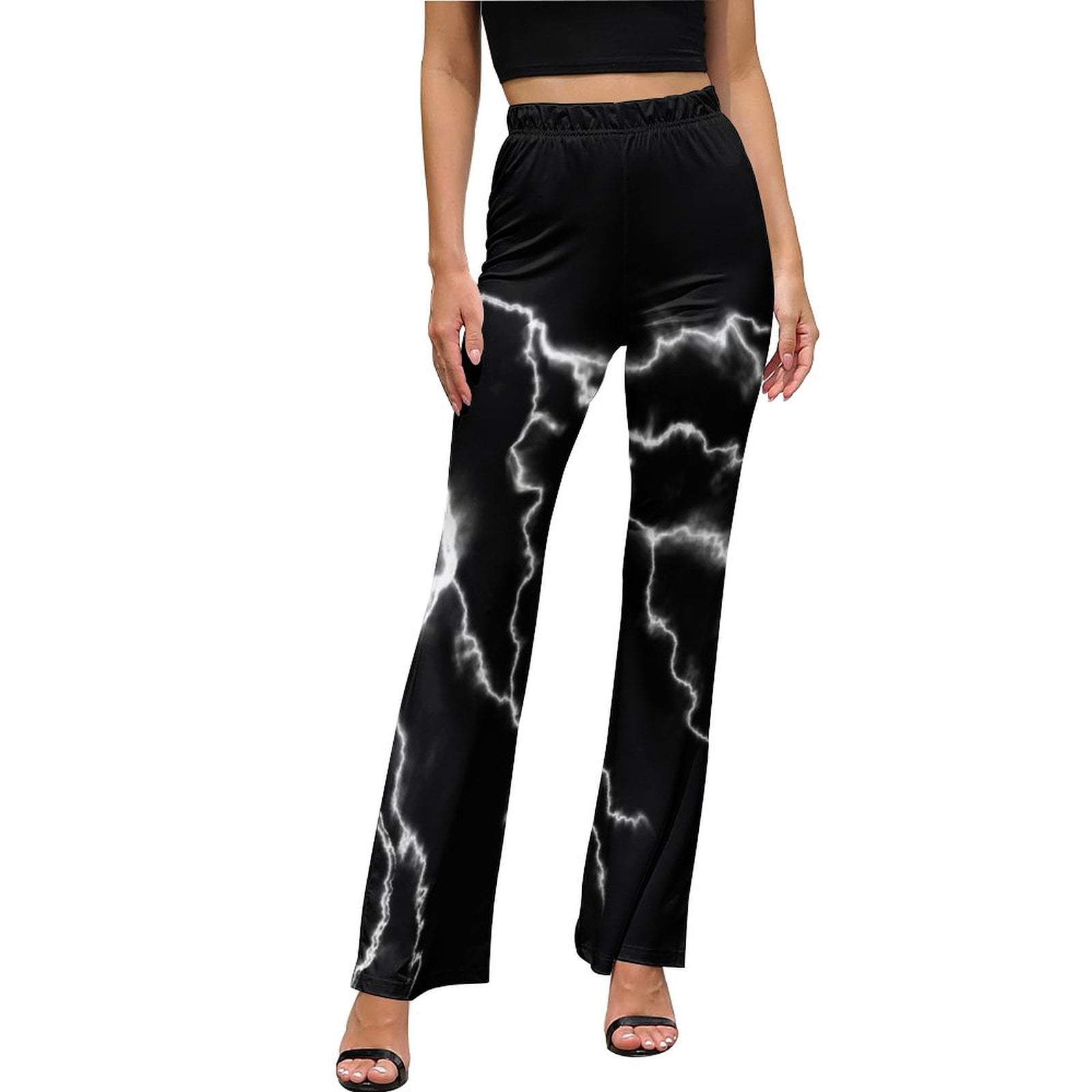 Black And White Lightning High Waisted Casual Flared Trousers Summer ...