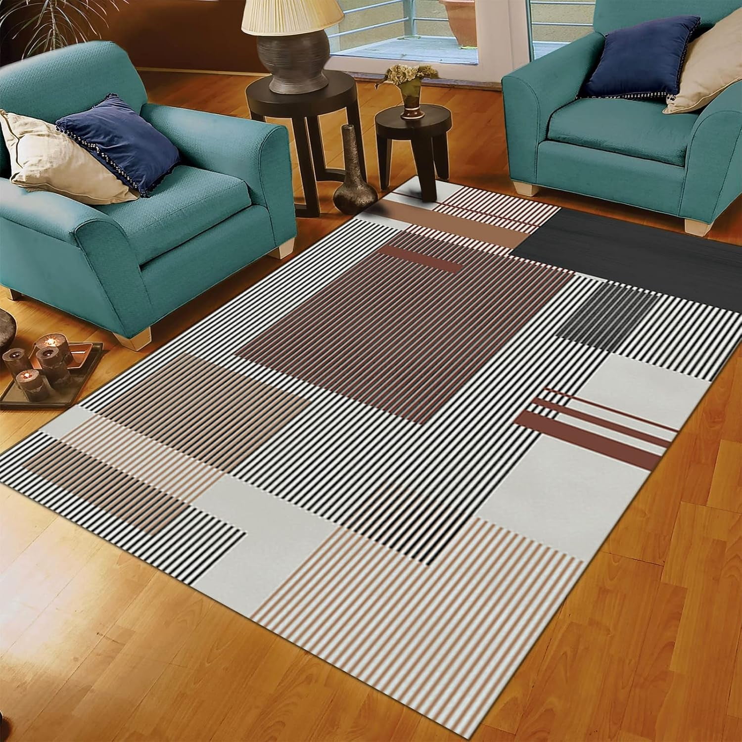 Black And White Line Rugs, Geometric Art Apartment Carpet, Porch Mat ...