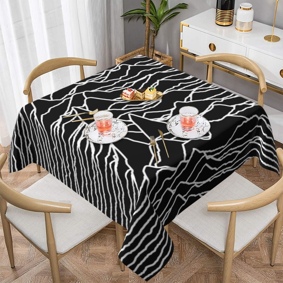 Black And White Line Tablecloth Square Optical Illusion Spring ...