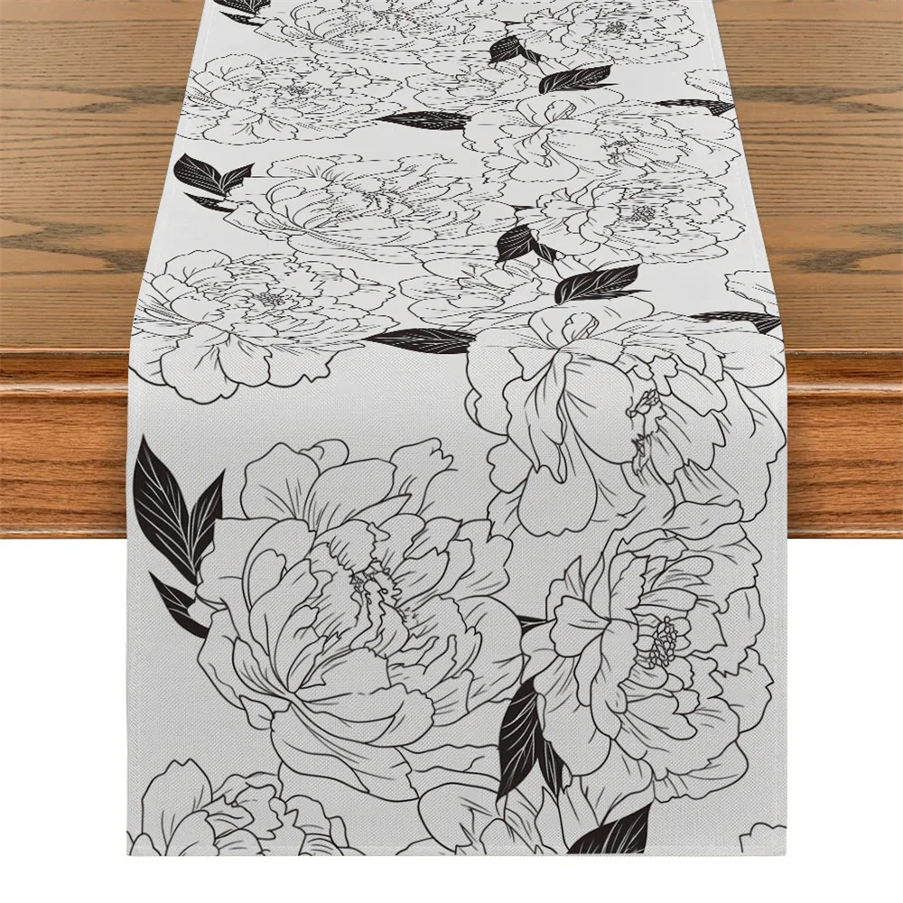 Black And White Lines Floral Table Flag Cartoon Stars Tables Runners ...
