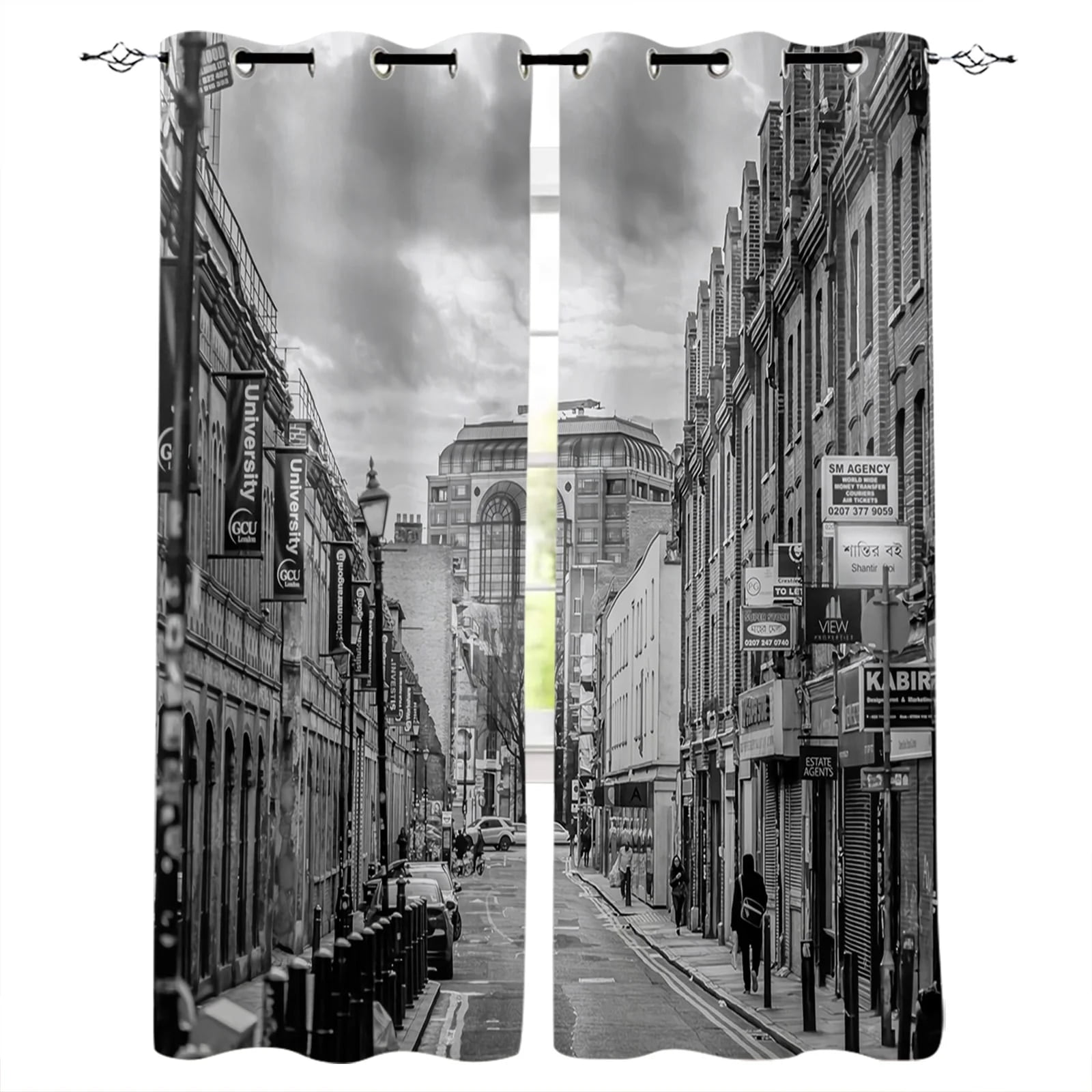 Black And White London Street Window Curtains for Living Room Bedroom ...