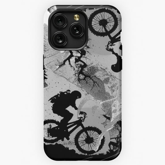 Black And White MTB Rider Monochrome Style iPhone Case 17 to 11 Pro Max ...