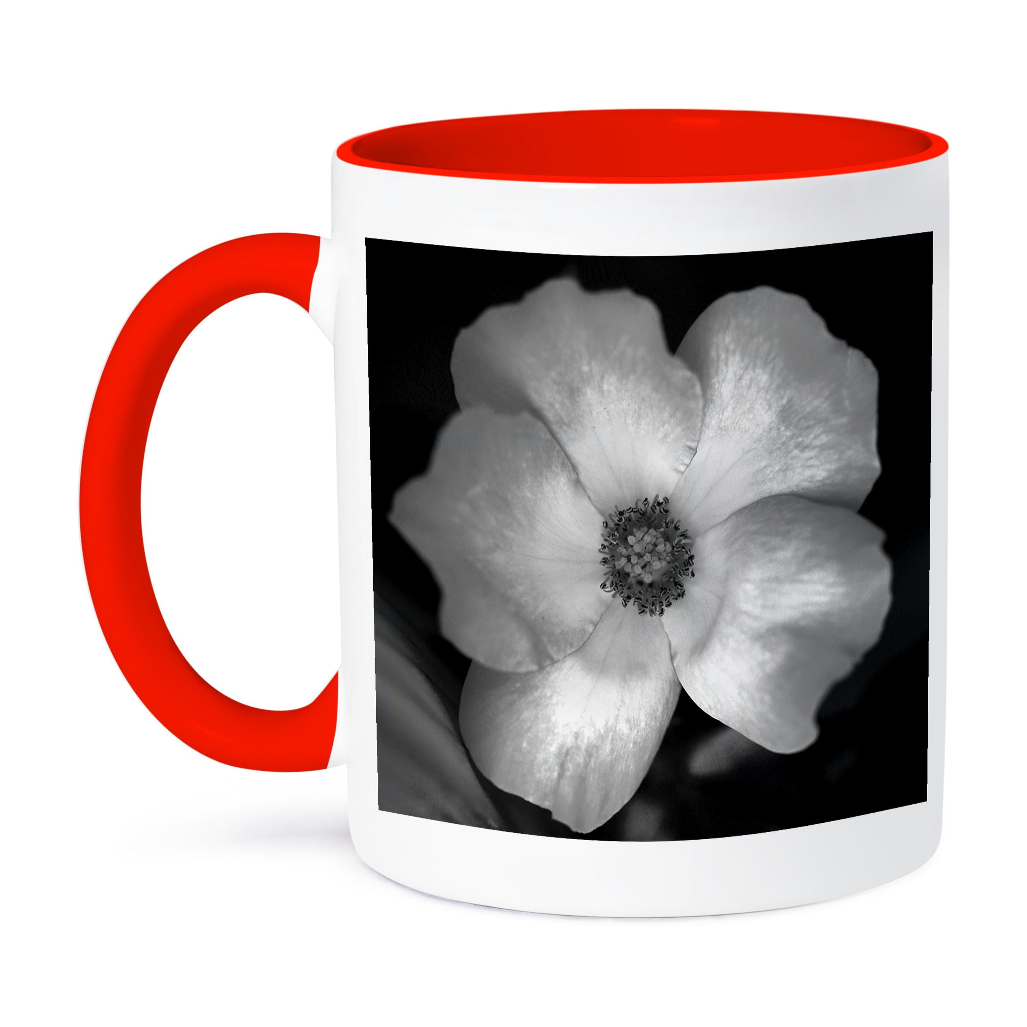 Black And White Macro Photograph Of A Stunning Playboy Rose In Bloom., 15oz Two-Tone Red Mug ...