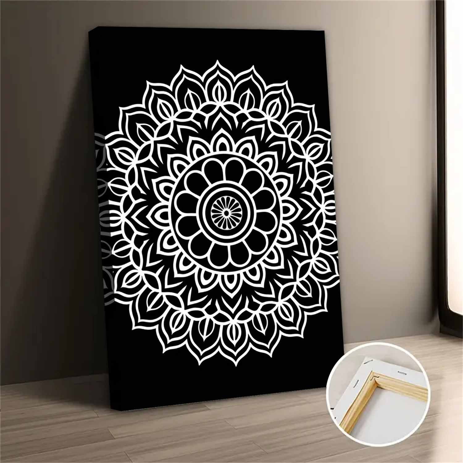 Black And White Mandala Canvas Wall Art For Living Room Bedroom Decor ...