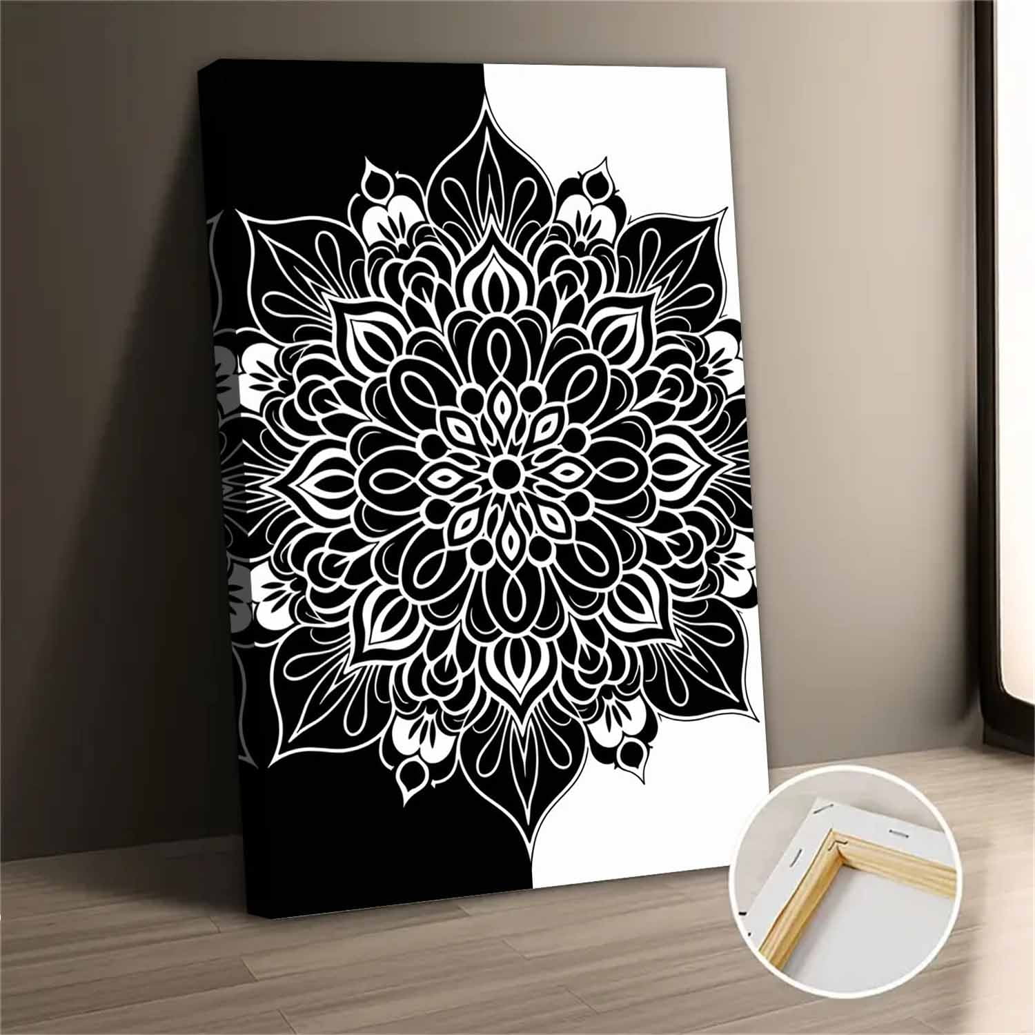 Black And White Mandala Canvas Wall Art For Living Room Bedroom ...