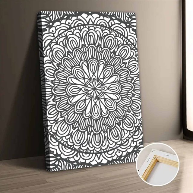 Black And White Mandala Canvas Wall Art For Living Room Bedroom ...