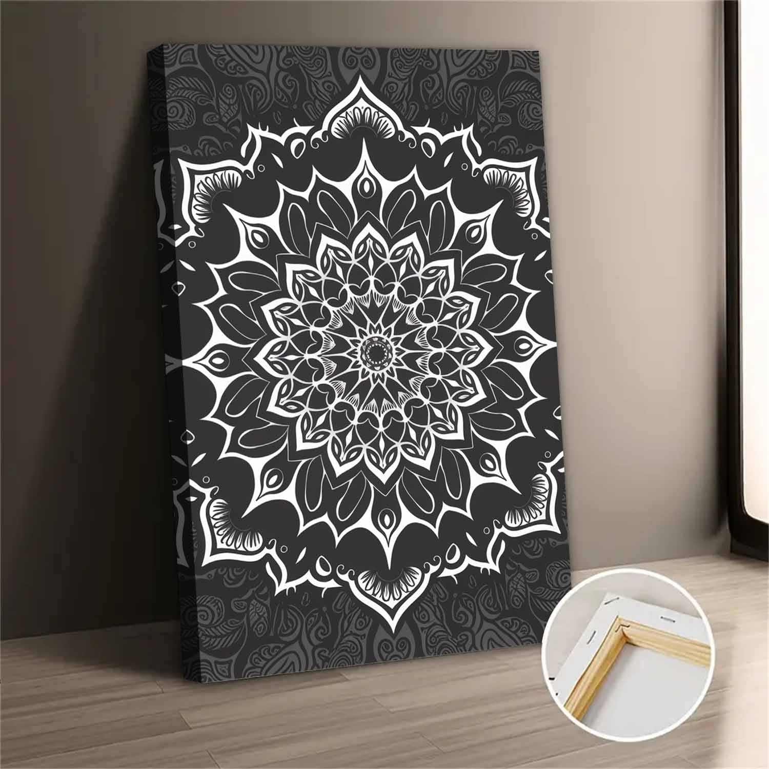 Black And White Mandala Canvas Wall Art Print For Bedroom Decor ...