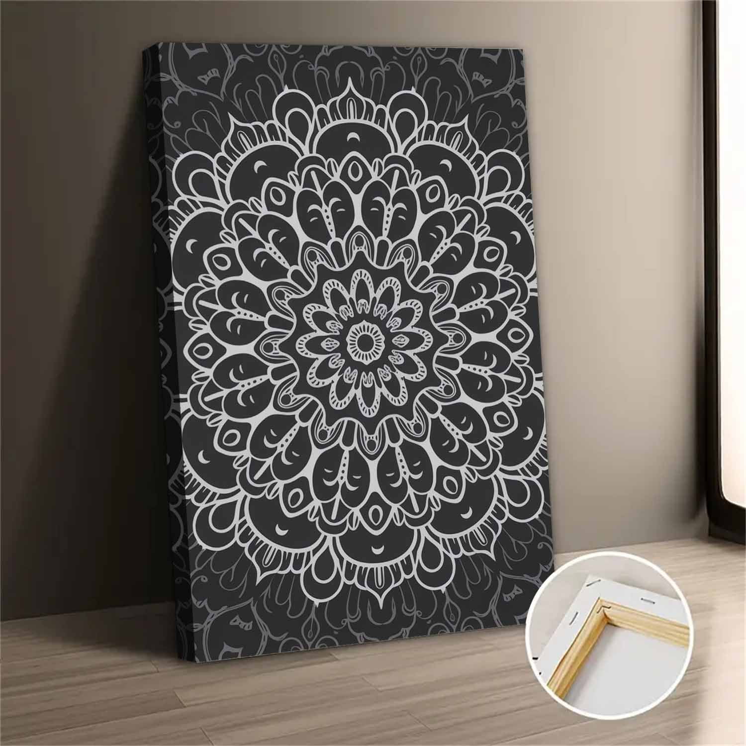 Black And White Mandala Canvas Wall Art Print For Home Decoration ...
