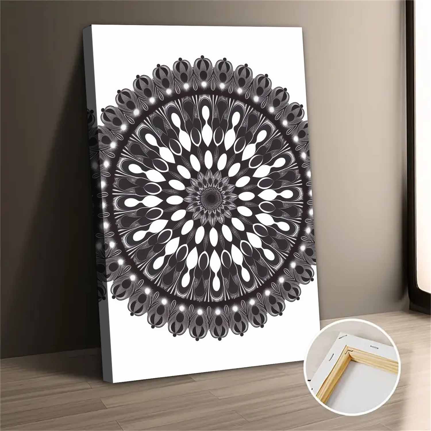 Black And White Mandala Canvas Wall Art Print For Living Room Bedroom ...