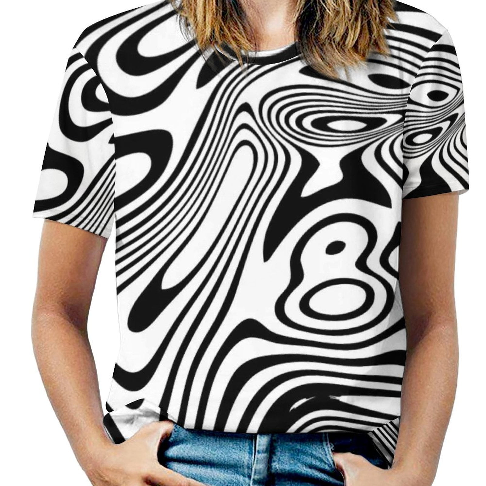 Black And White Marble T Shirt Visual Contrast Stripe Abstract Vintage ...