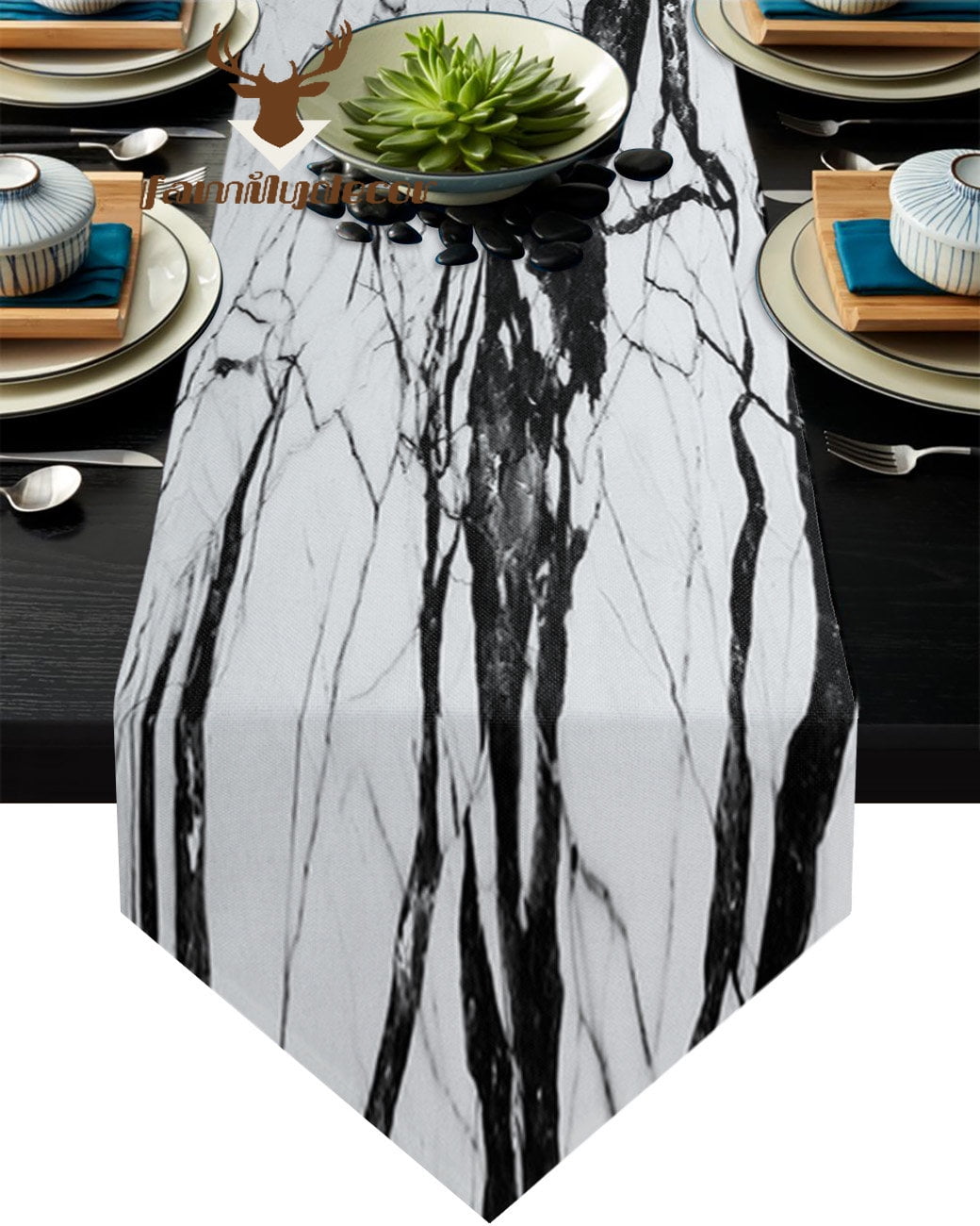 Black And White Marble Texture Table Runner Country Wedding ration ...