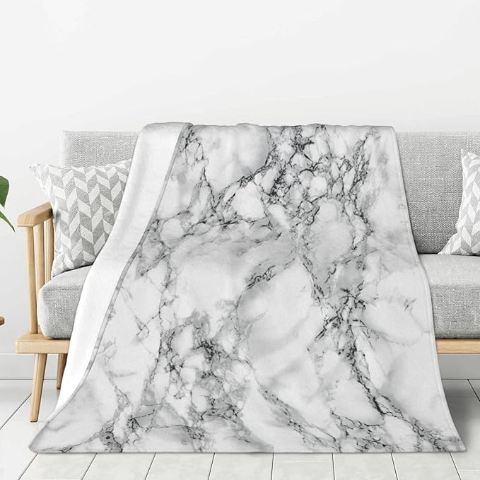 Black And White Marble Throw Blankets All Season Ultra Soft Warm Fleece ...