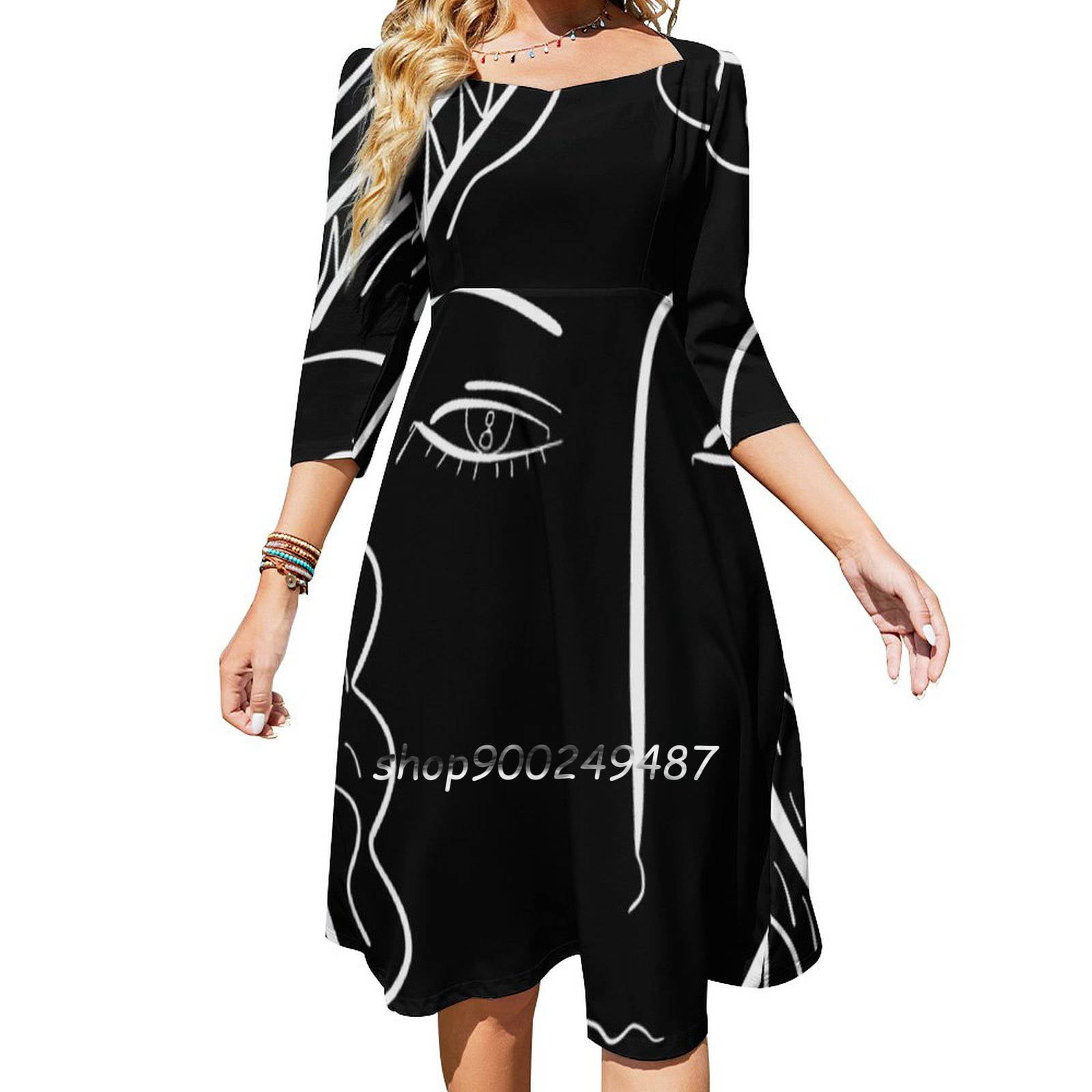 Black And White Minimal Portrait Girl Evening Party Dresses Midi Sexy ...