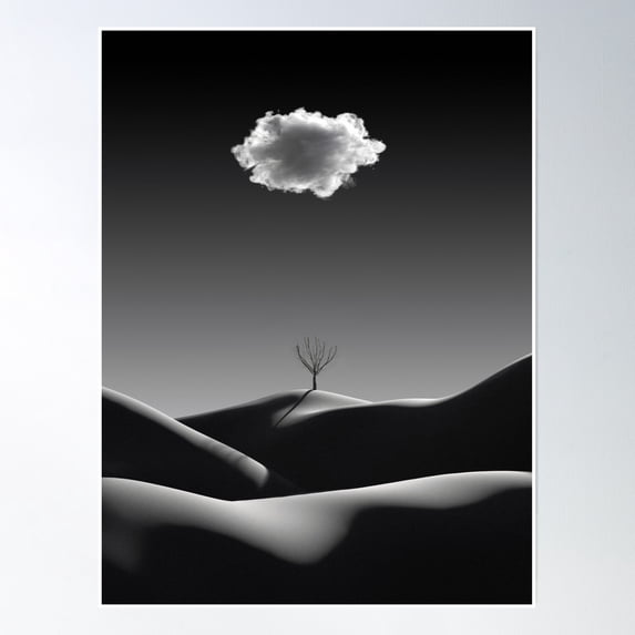 Black And White Minimalist Landscape With White Cloud Poster Wall Art ...
