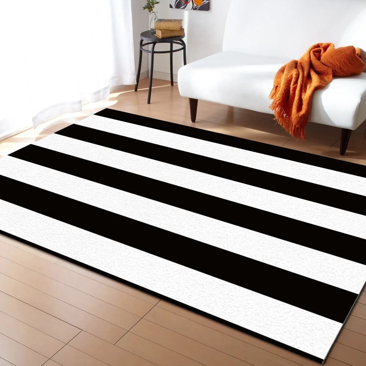 Black And White Minimalist Stripes Living Room Floor Mat Children's ...