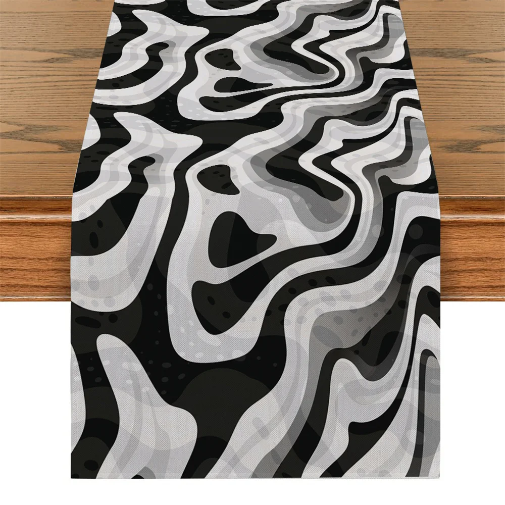 Black And White Mixed Color Table Flag Wave Twist Texture Table Runner ...
