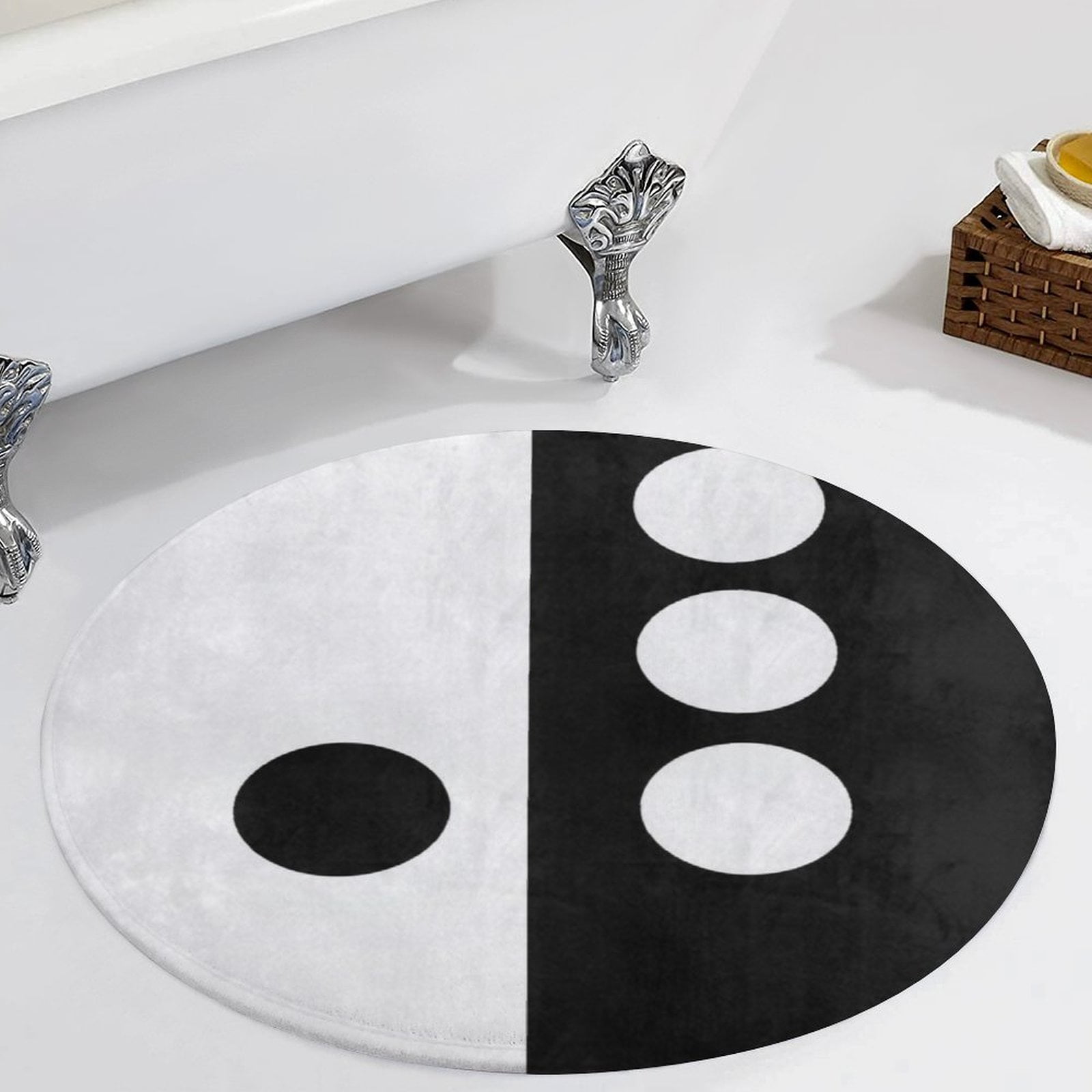 Black And White Mod Design Off Center Circles-1 Area Round Carpet ...