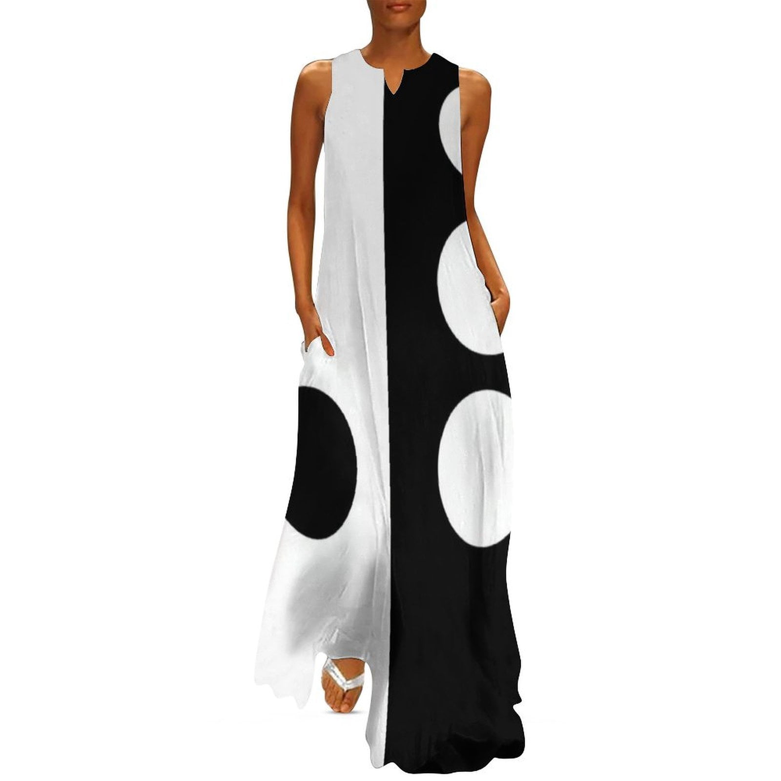 Black And White Mod Design Off Center Circles Long Dress dress women ...