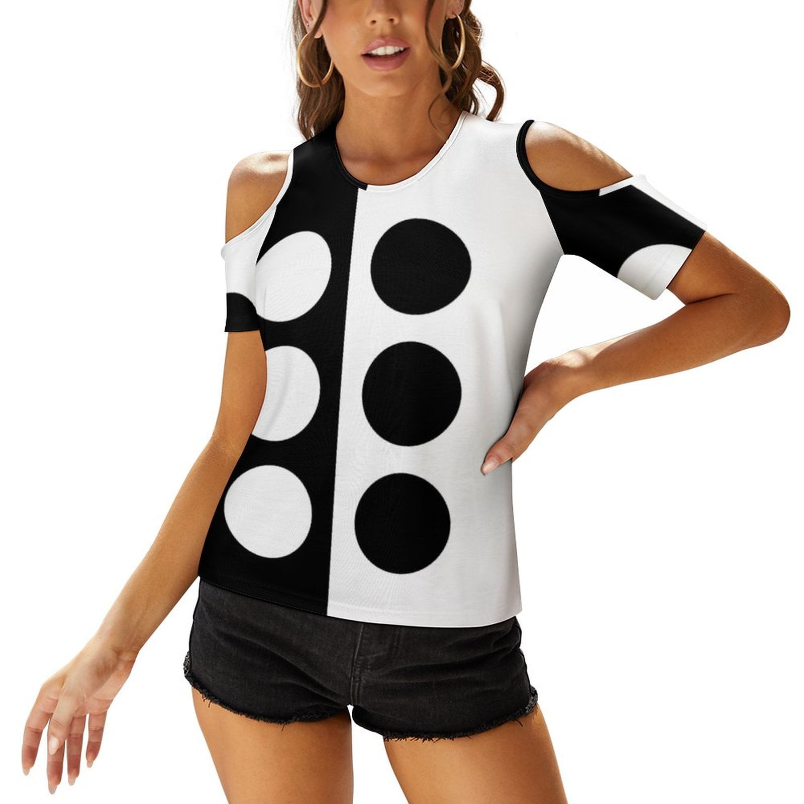 Black And White Mod Design Off Center Circles Women'S T-Shirt Summer ...