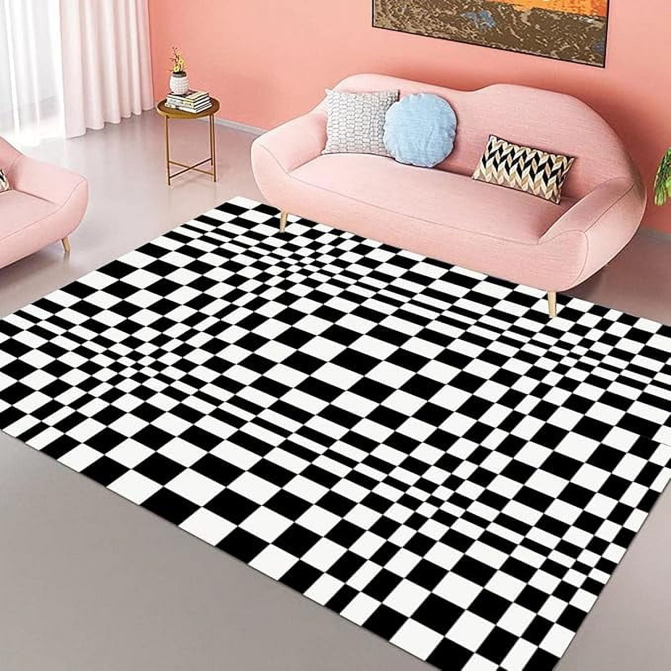 Black And White Modern Checkerboard Area Rug For Living Room Dining ...
