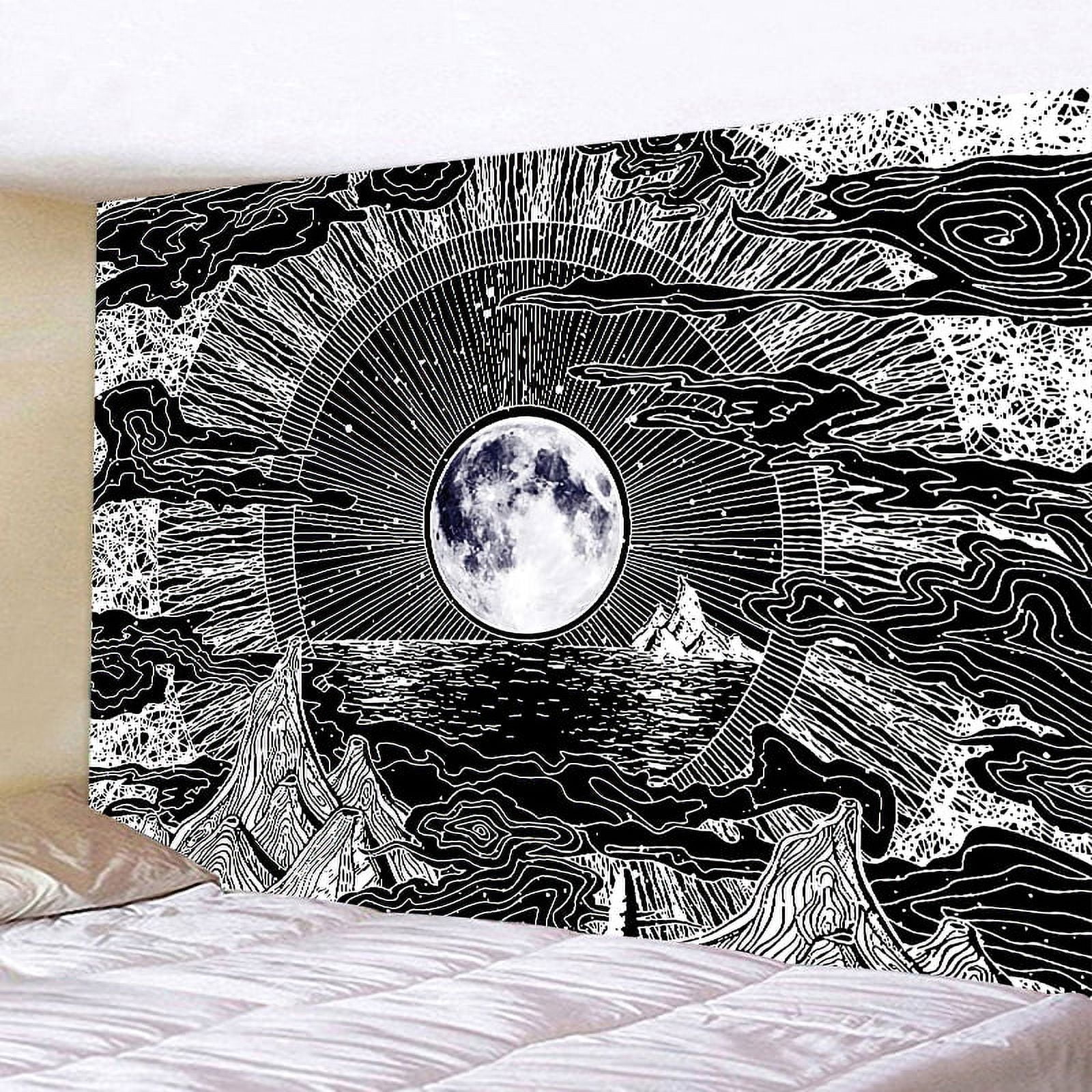 Black And White Moon Sun Mandala Tapestry Bohemian ration Wall Hanging Psychedelic Starlight Art ...