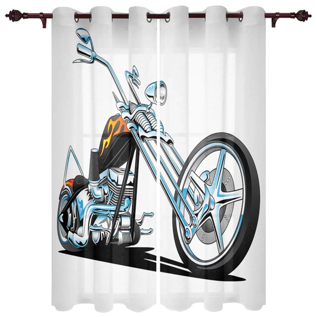 Black And White Motorcycle Locomotive Driver Childrens' Room Curtain ...