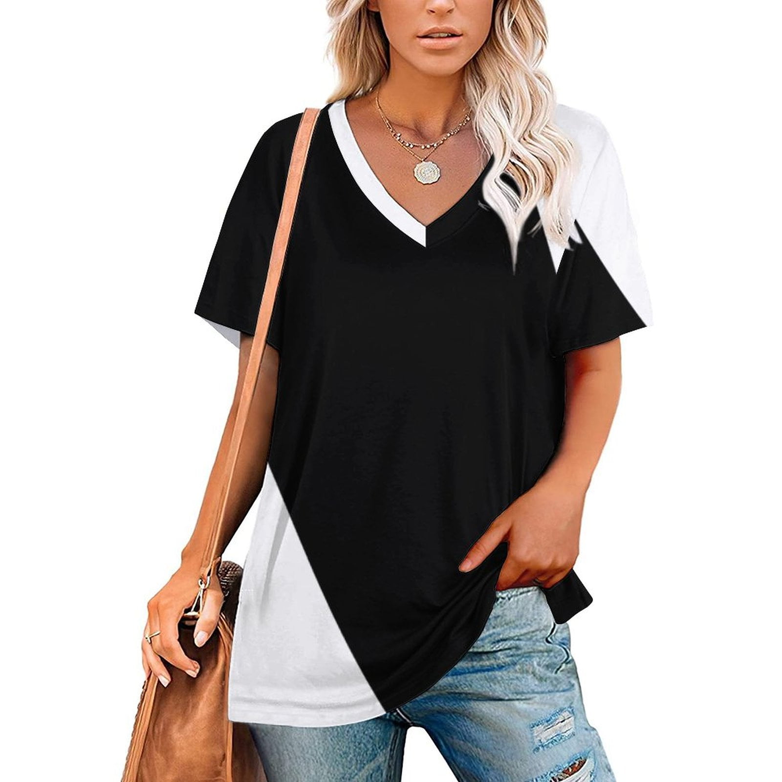Black And White New Fashion Zip Off Shoulder Top Short-Sleeve Women Shirt Teen Smart Formal Semi ...