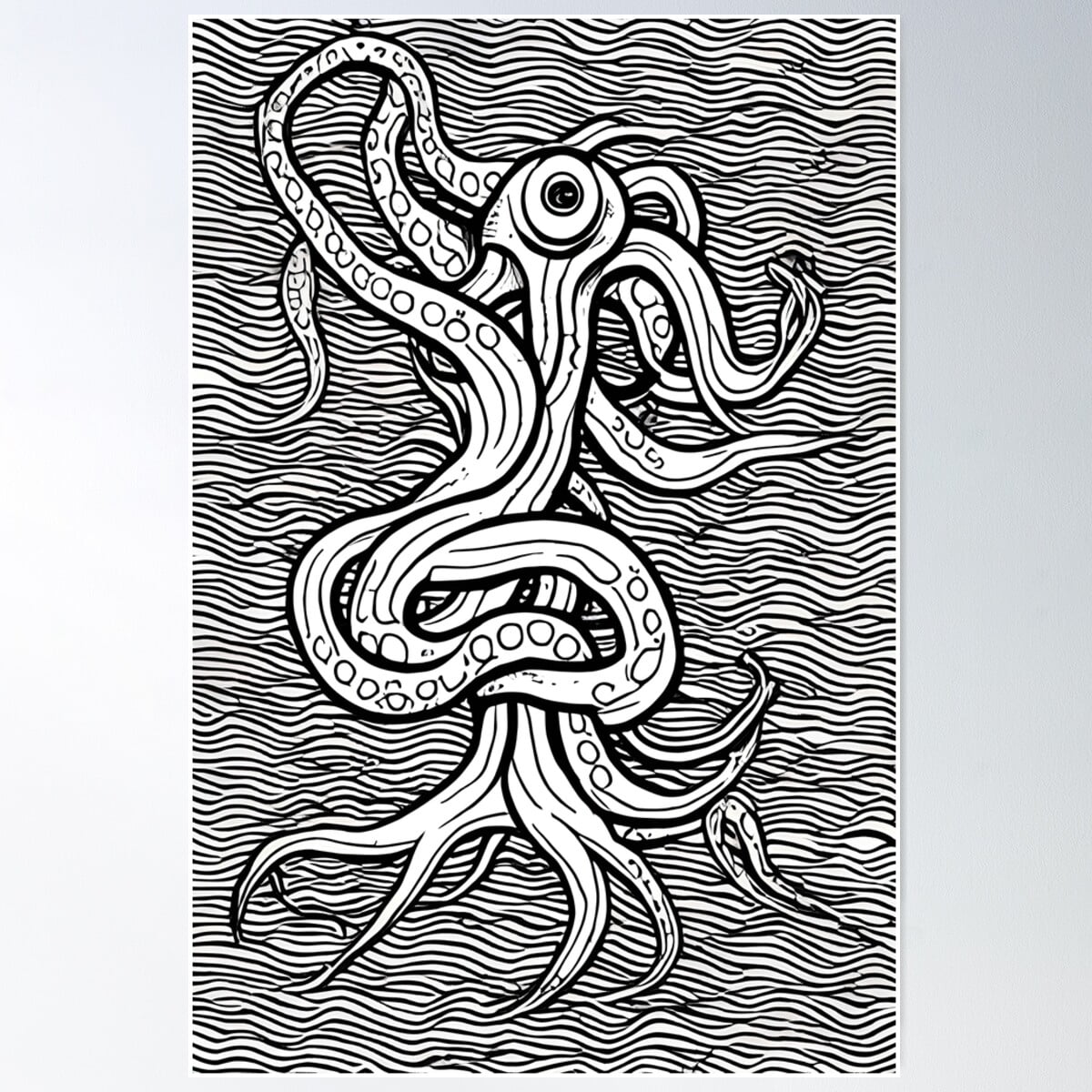 Black And White Ocean Octopus - Ai Art Poster Wall Art, Modern Wall Decor For Living Room ...