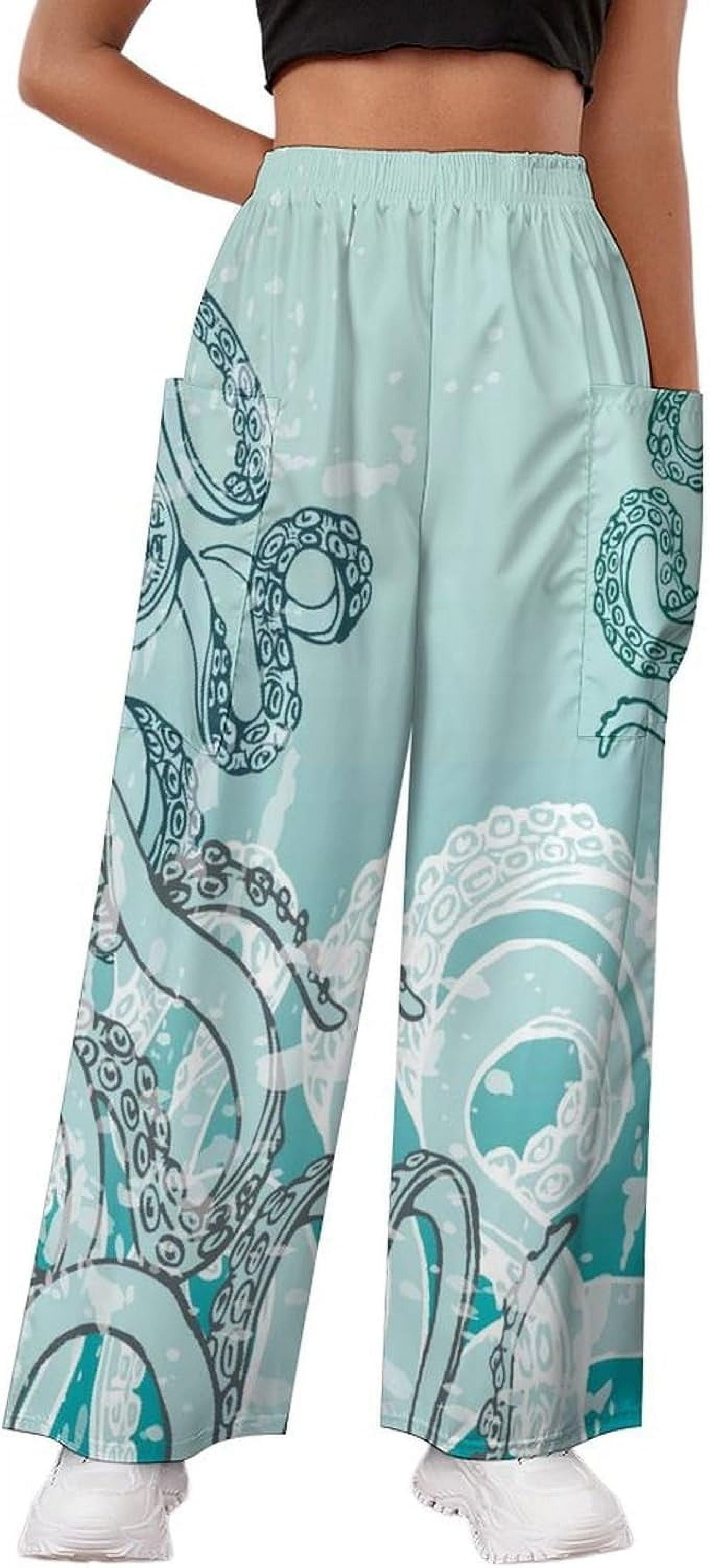 Black And White Octopus Women's Casual Pants Yoga Loose Wide Legs ...